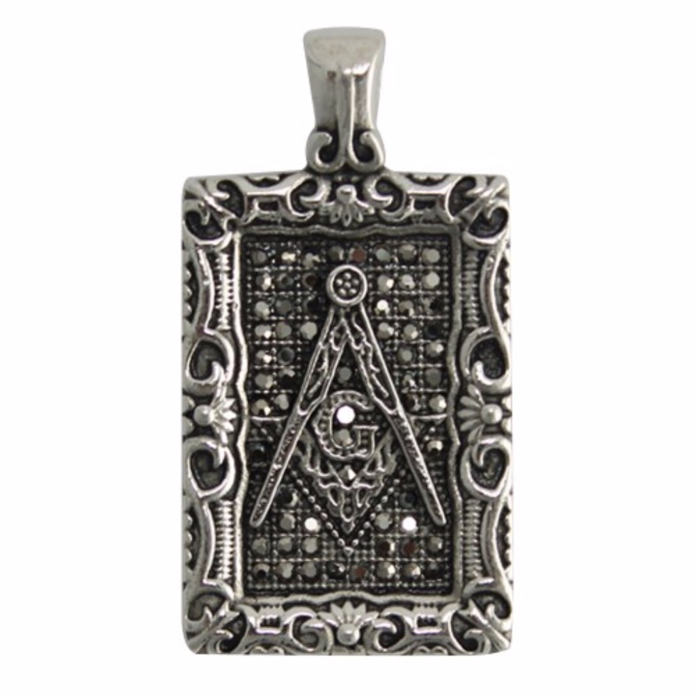 Stainless Steel Framed Masonic Symbol Pendant - Gem